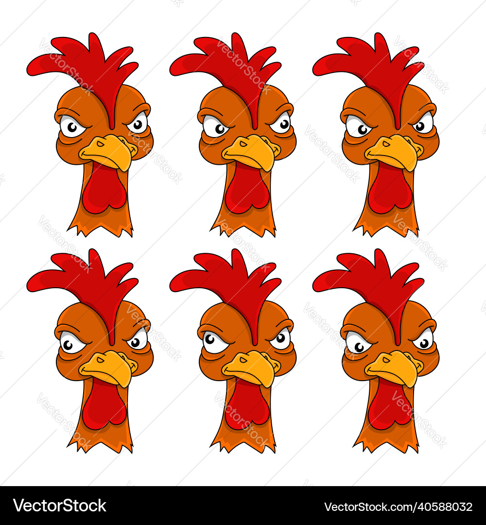 Angry rooster set of different eye movements Vector Image