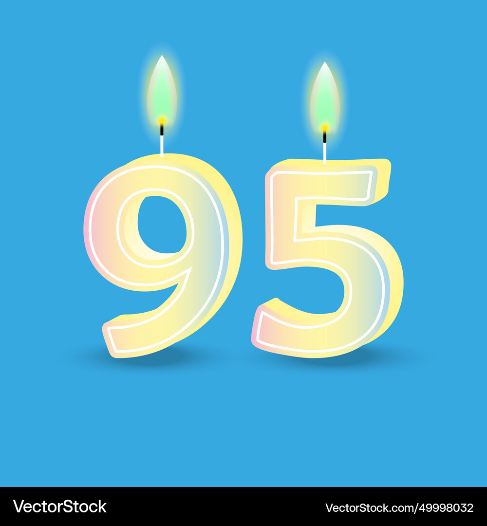 Birthday number ninety five candle with fire 3d Vector Image