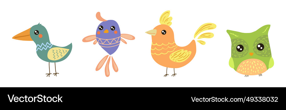 Funny little bird with colorful feather set Vector Image