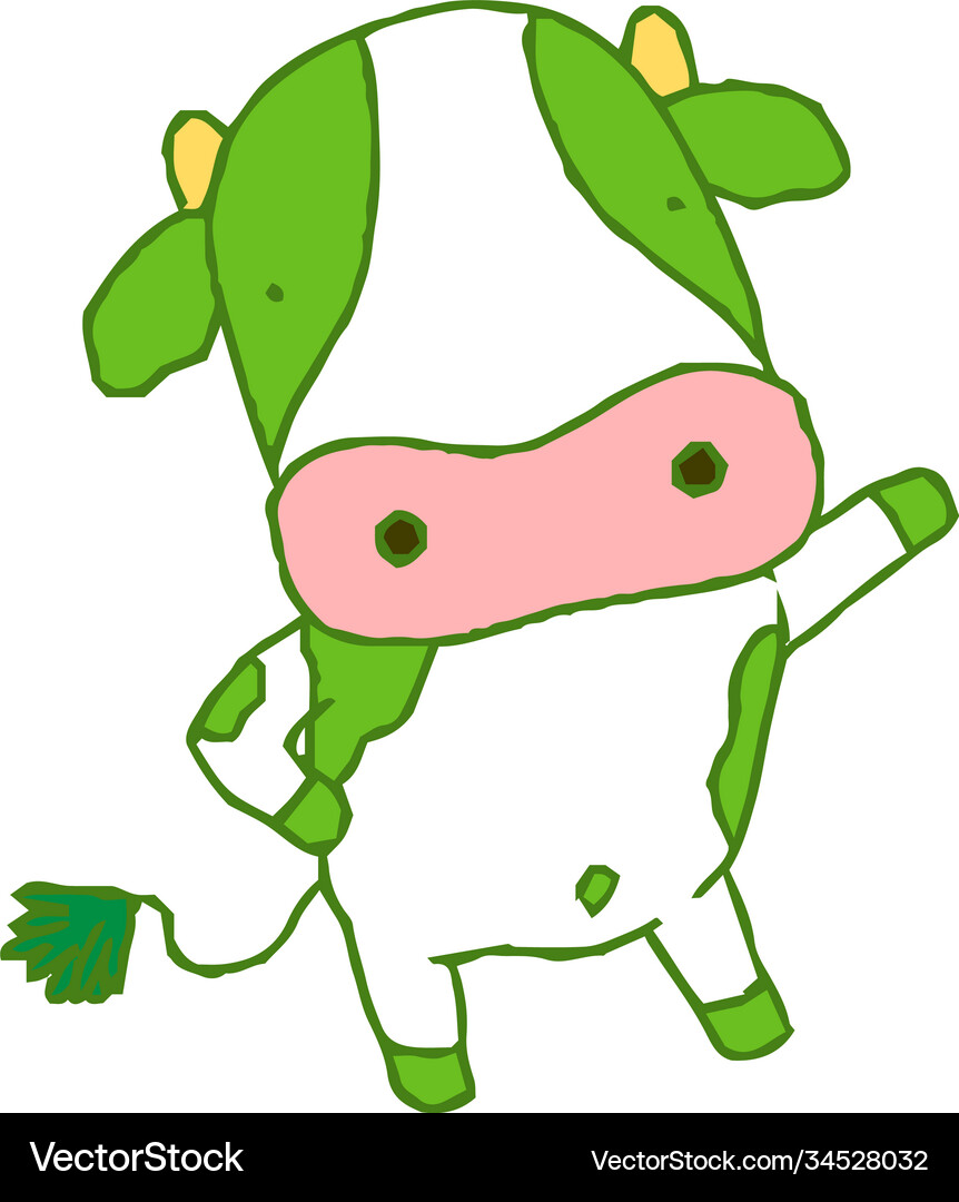 Green cute hand-painted holstein cow Royalty Free Vector