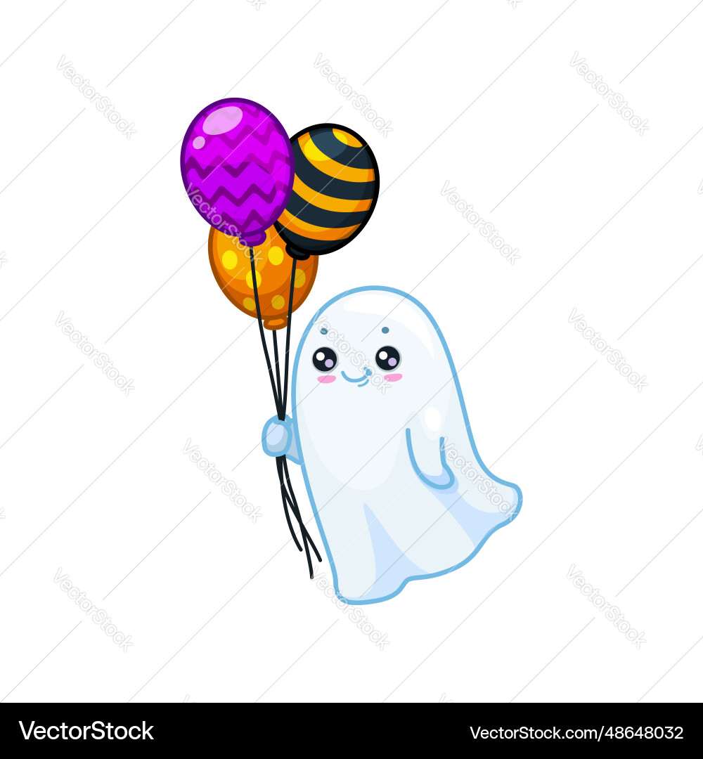 Halloween kawaii ghost character hold balloons Vector Image
