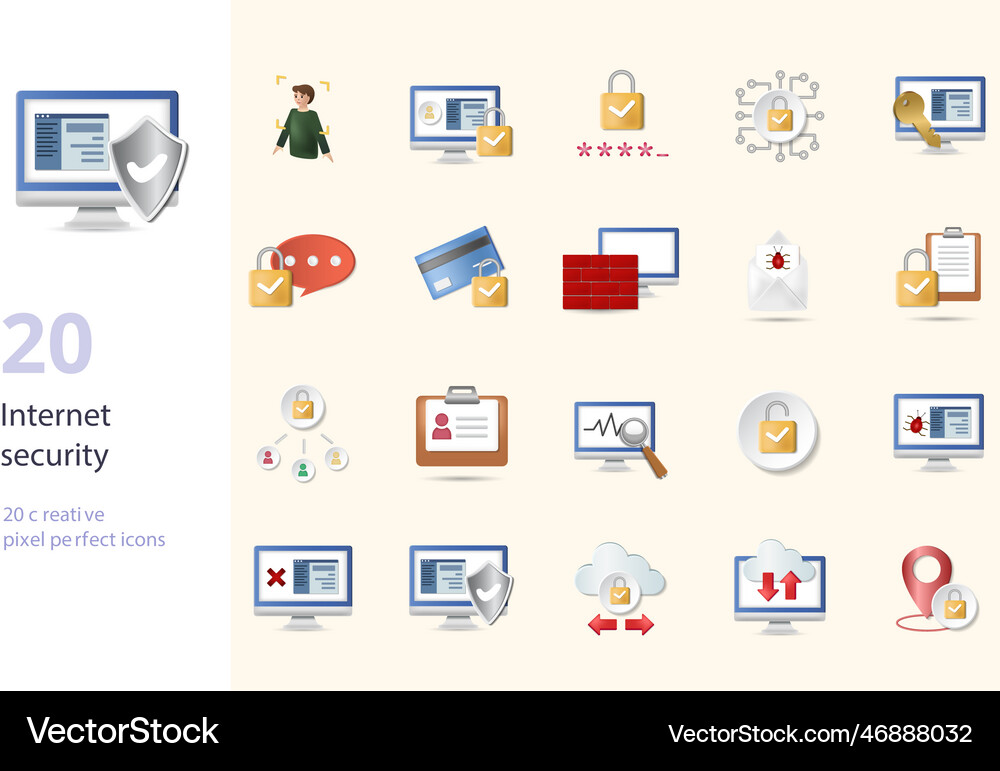 Internet security set creative icons face Vector Image