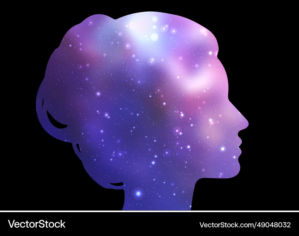 Of woman head with starry Royalty Free Vector Image