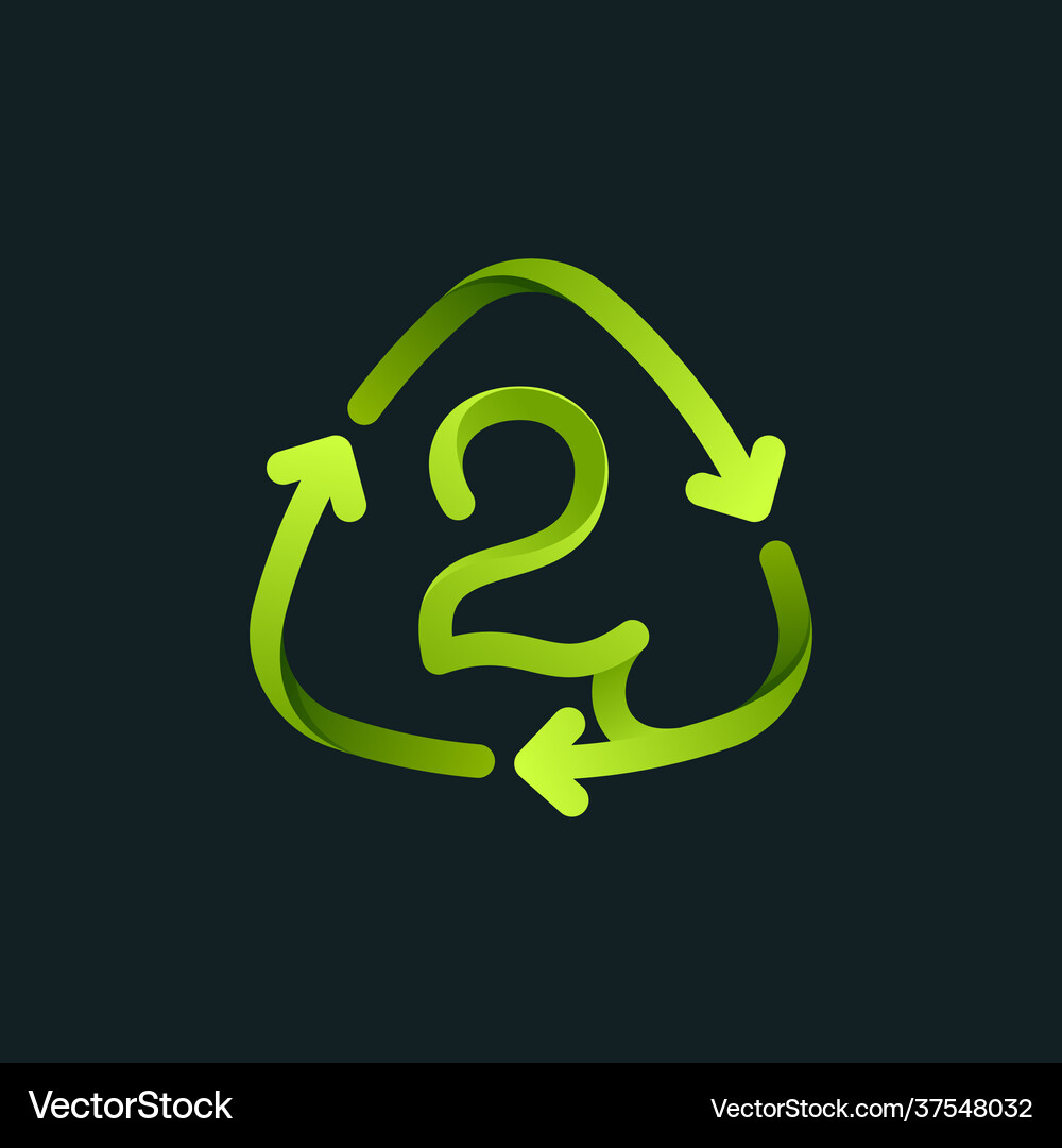 Recycling symbol with number two line logo Vector Image