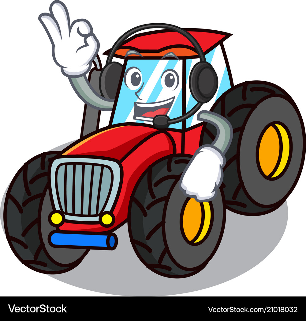 With headphone tractor mascot cartoon style Vector Image