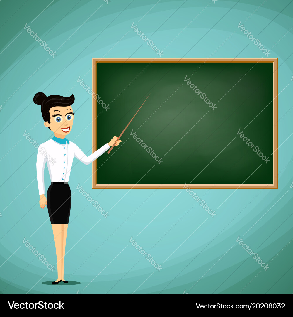 Woman teacher show pointer on blackboard back to Vector Image