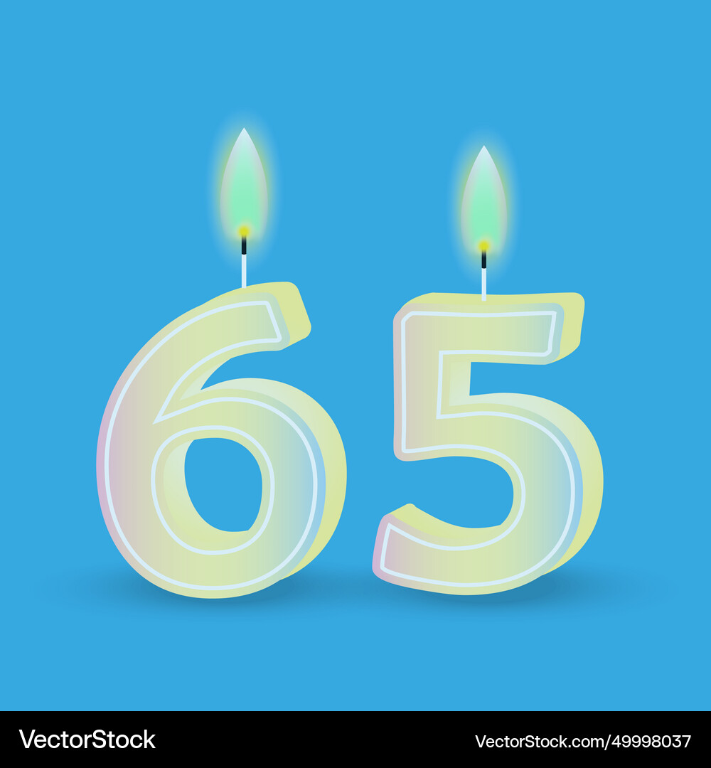Birthday number sixty five candle with fire 3d Vector Image