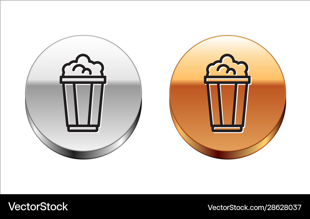 Black line popcorn in cardboard box icon isolated Vector Image