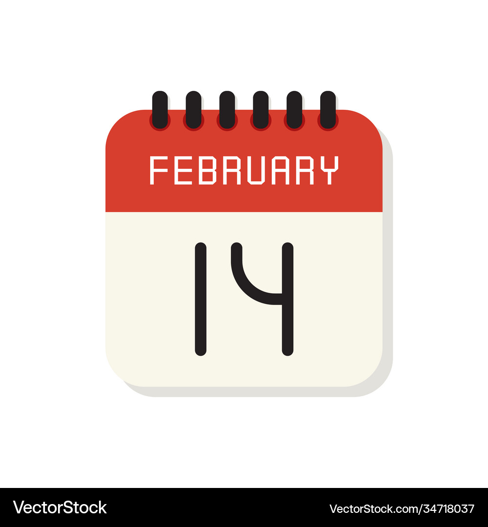 Calendar 14th february flat icon on white Vector Image