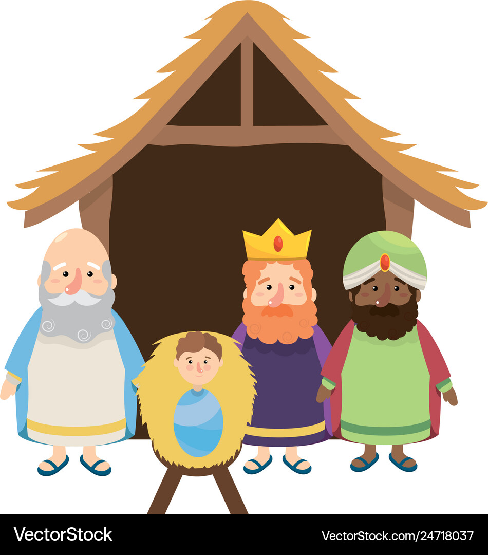 Christmas nativity scene cartoon Royalty Free Vector Image