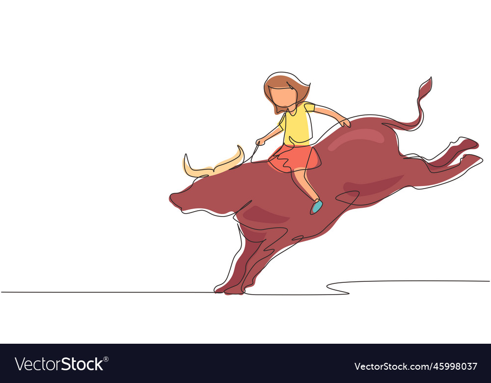 Continuous one line drawing happy cute kid girl Vector Image