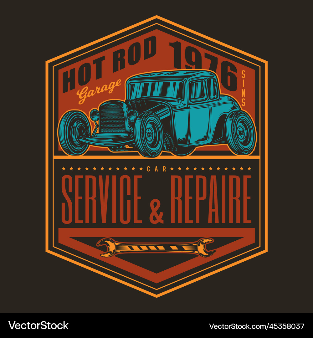 Emblem american classic hot rod Royalty Free Vector Image