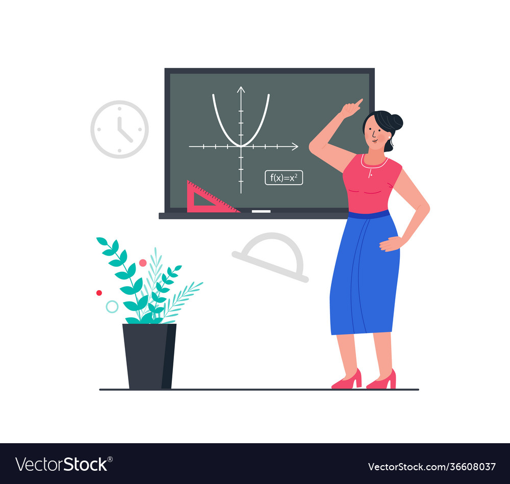 Female Teacher Standing Near Blackboard Royalty Free Vector