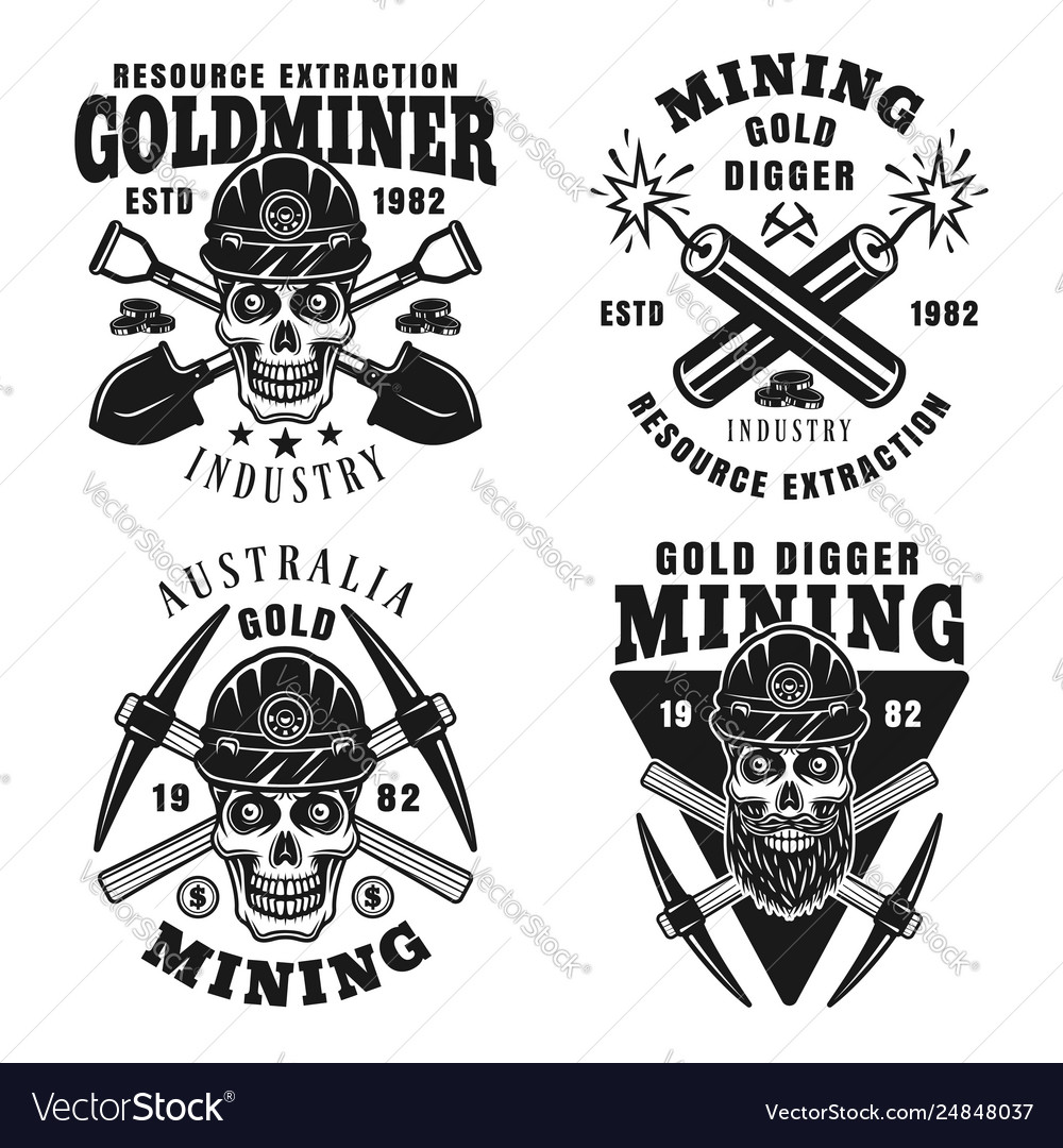 Gold digging resource extraction emblems Vector Image
