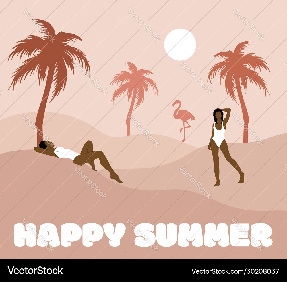 Happy summer hand drawn women Royalty Free Vector Image