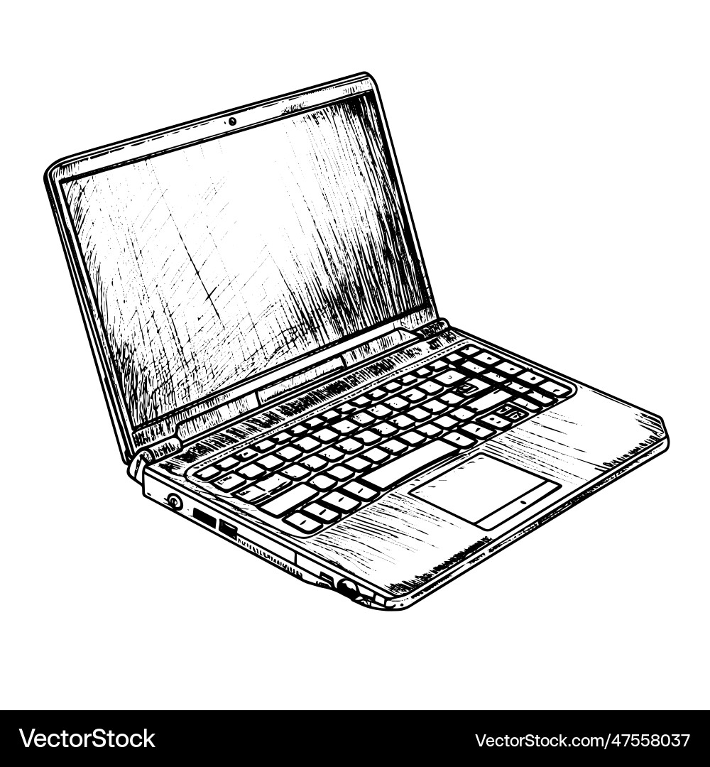 Laptop drawing isolated hand drawn engraved style Vector Image