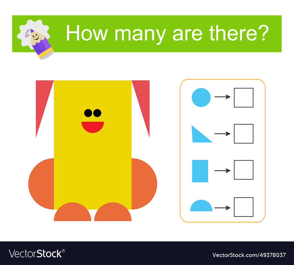 Math activity for kids how many geometric shapes Vector Image