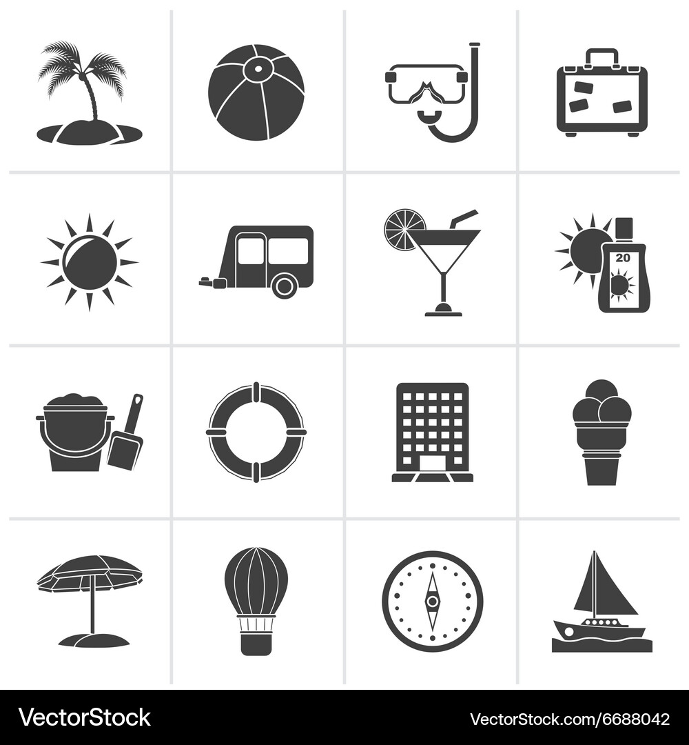 Black vacation and holiday icons Royalty Free Vector Image