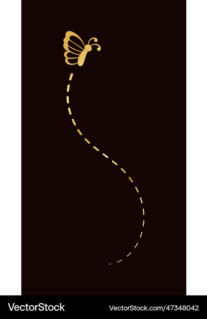 Golden butterfly with dotted line flight route Vector Image