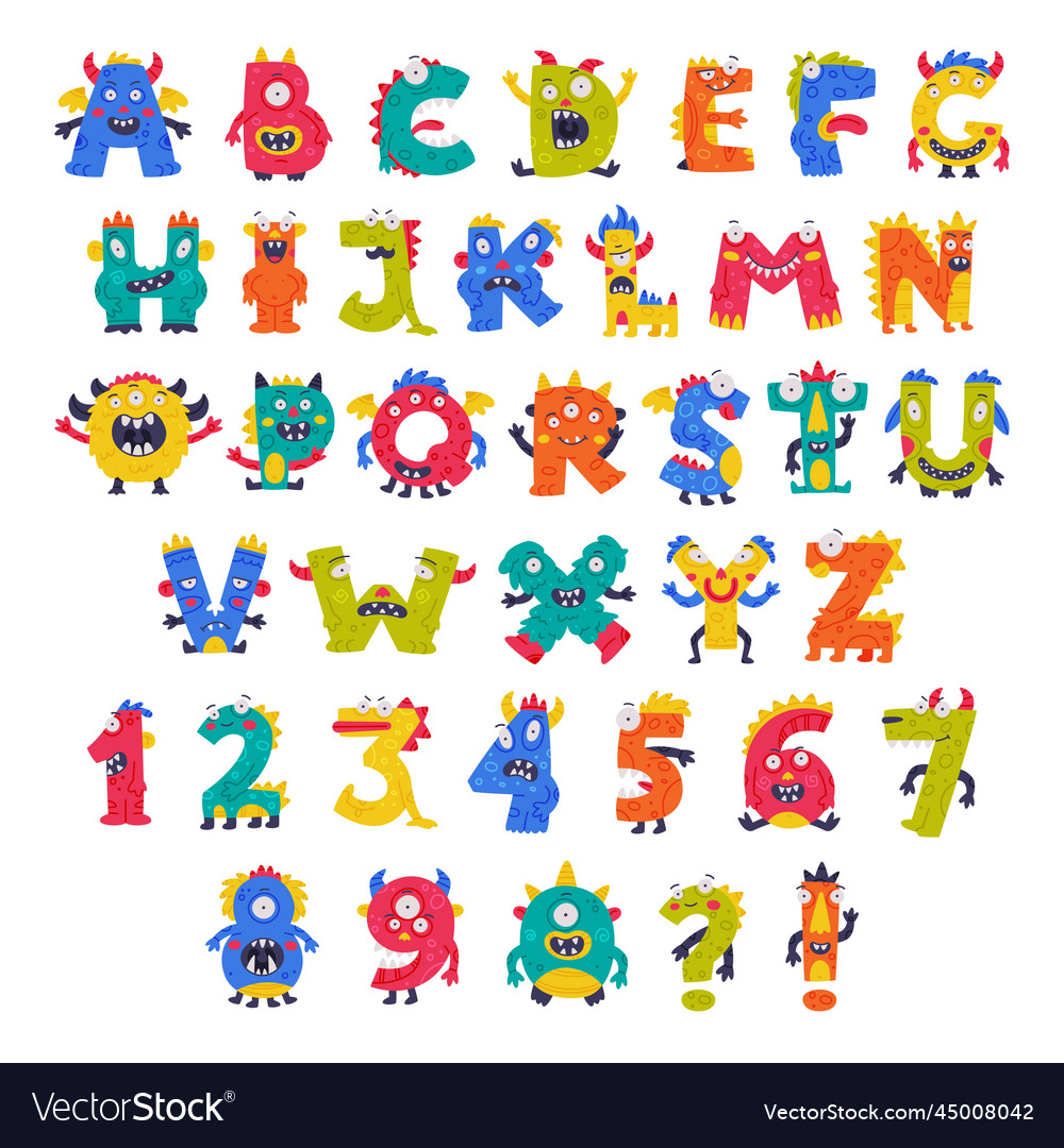 Monster alphabet with cute abc capital letters and