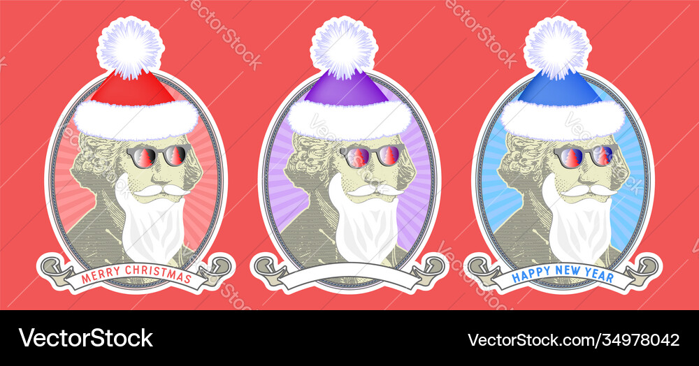 Set festive funny stickers ribbons Royalty Free Vector Image
