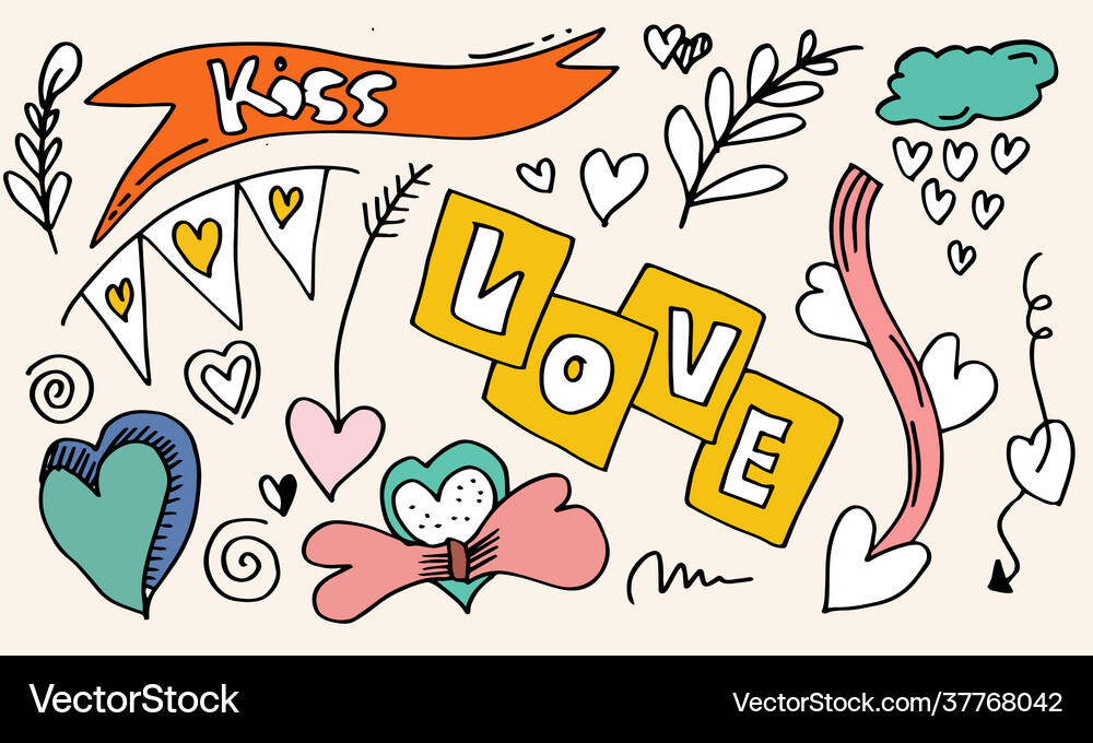 Set love hand drawing doodle style for your Vector Image
