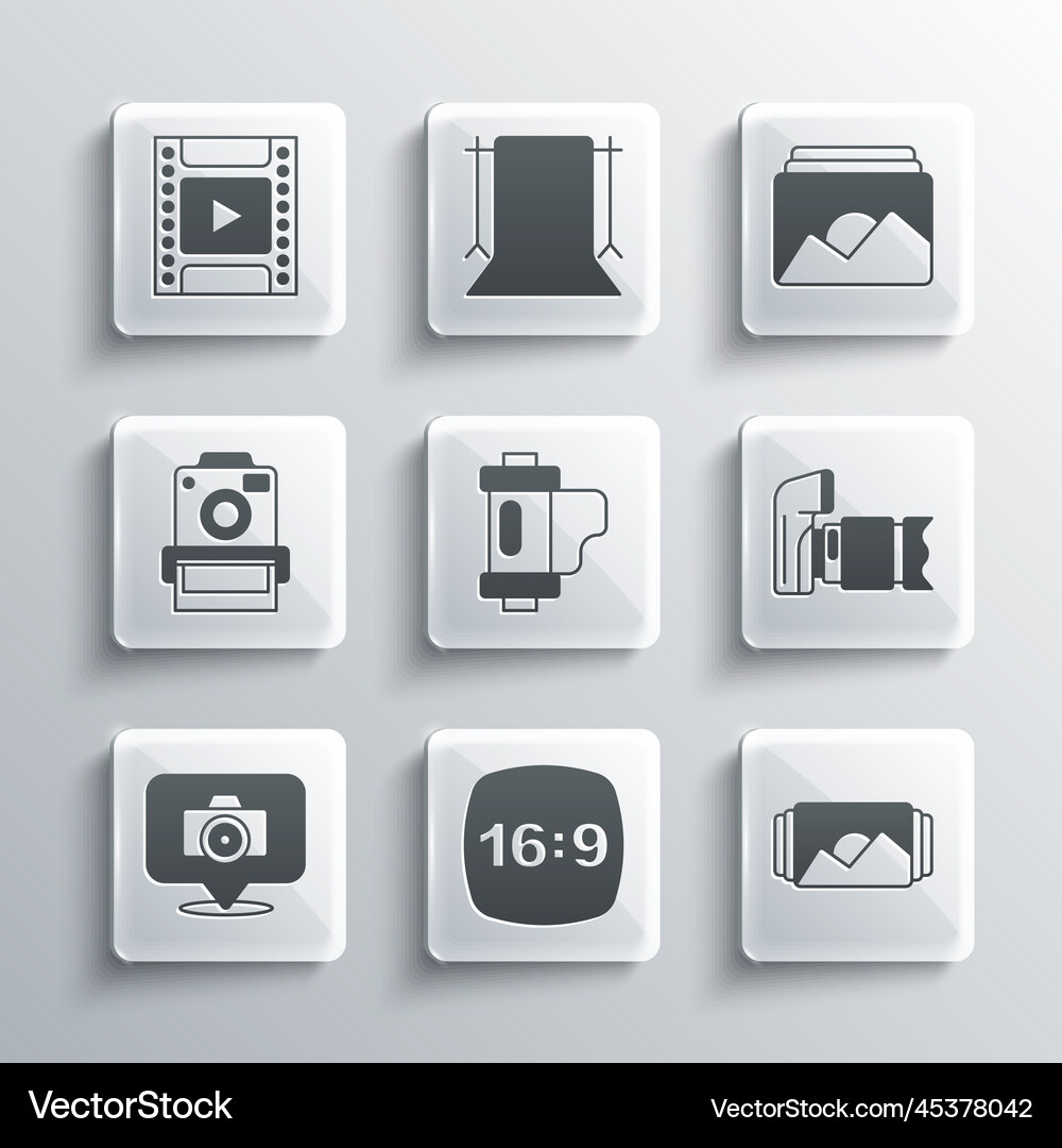 Set photo frame 16 camera camera film roll Vector Image