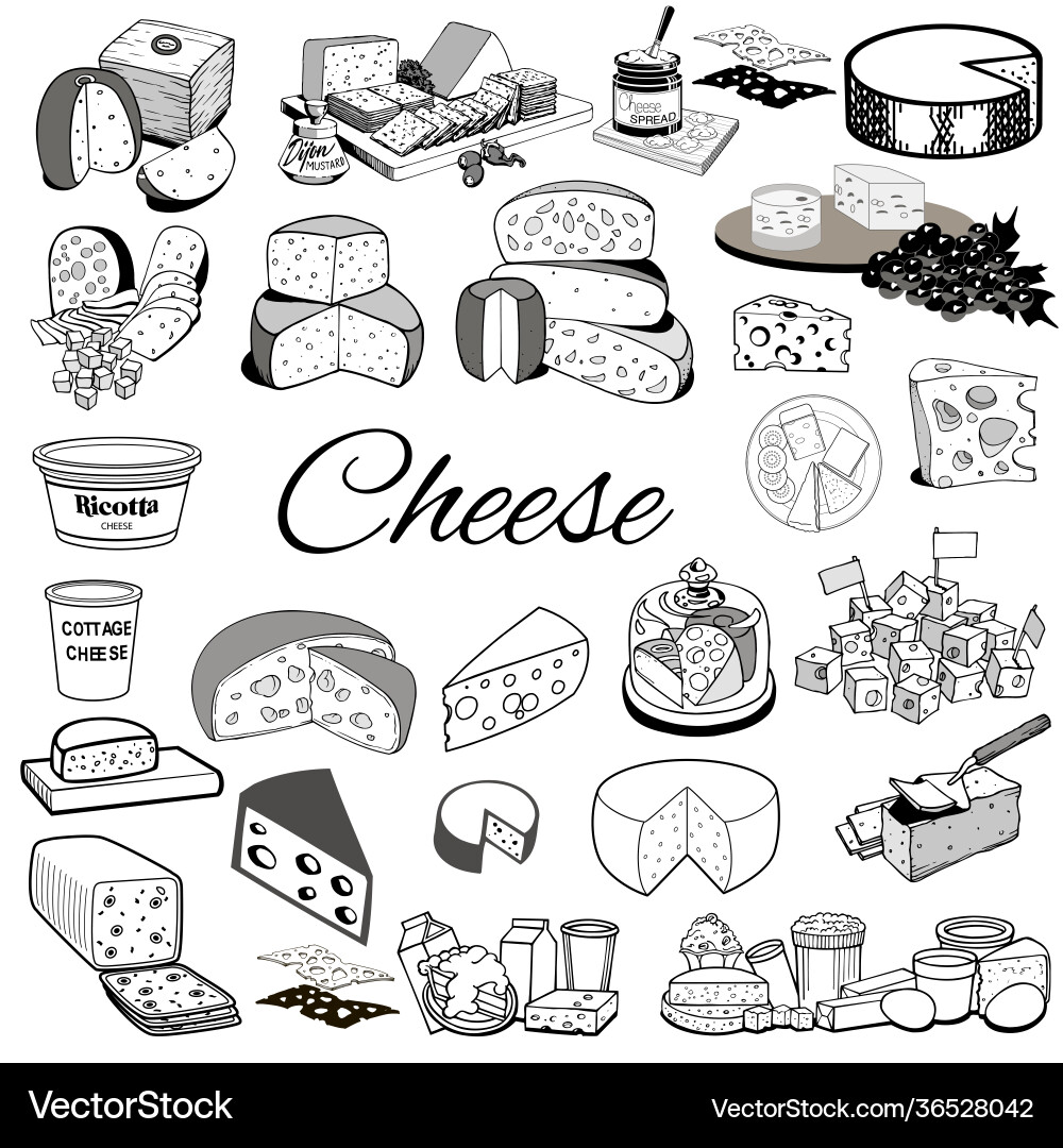 Set sketches hand-drawing cheese products Vector Image