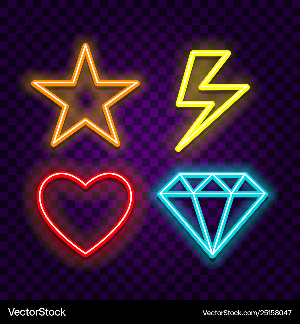 Different symbols neon signs on dark background Vector Image