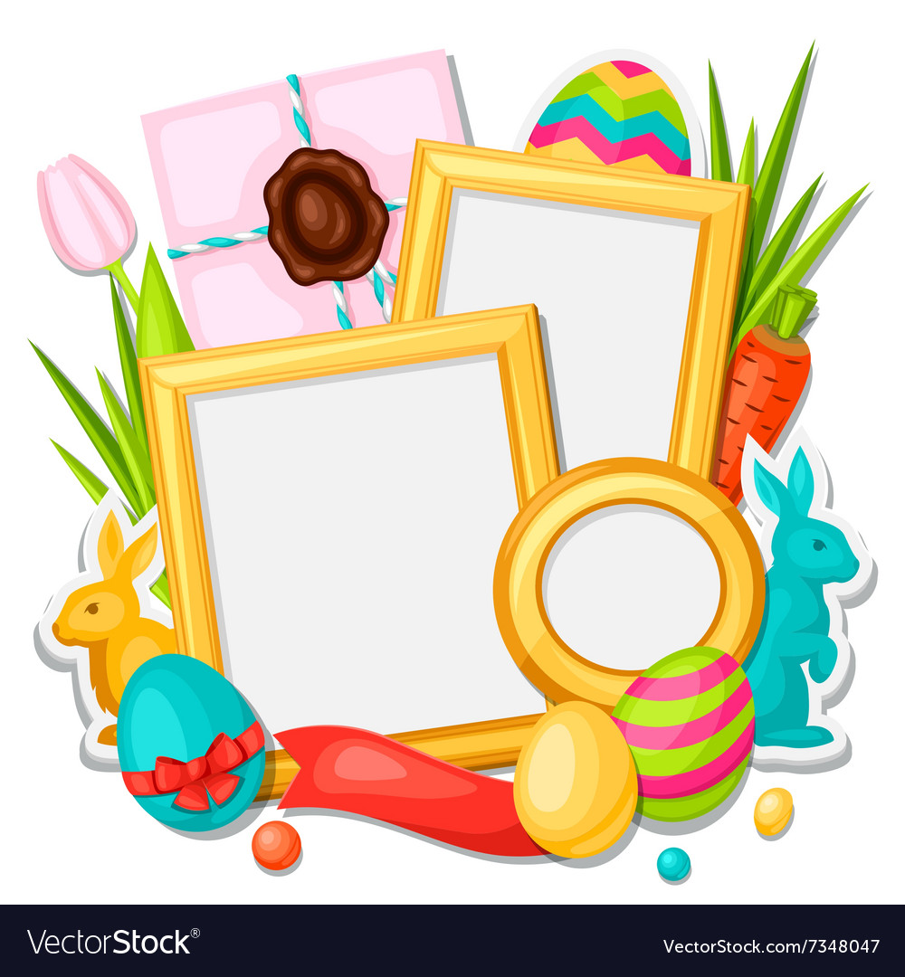 Happy Easter photo frame with decorative objects Vector Image