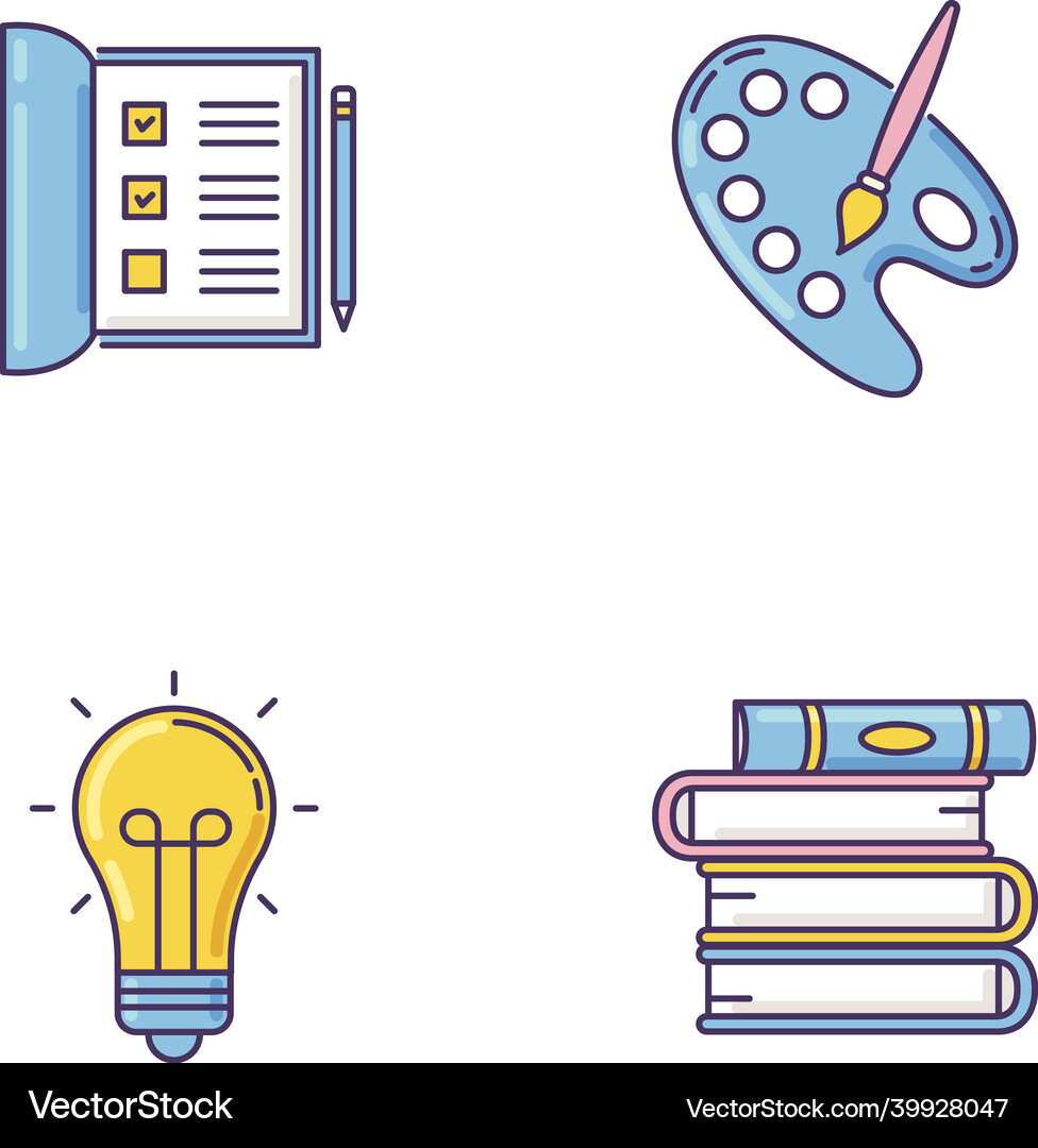 Hobby and work rgb color icons set open notebook Vector Image