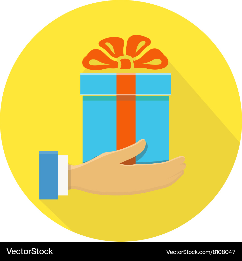 Isolated round flat icon hand holding a blue gift Vector Image