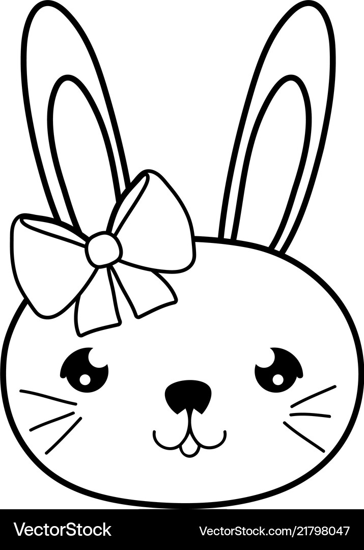 Line rabbit female head with ribbon bow Royalty Free Vector