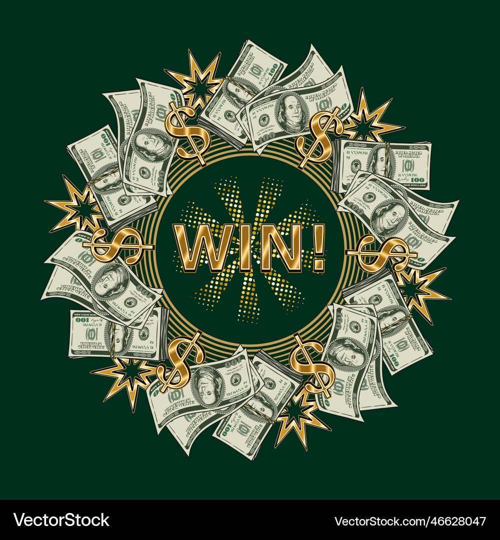 Round money frame for win with 100 us dollar bills
