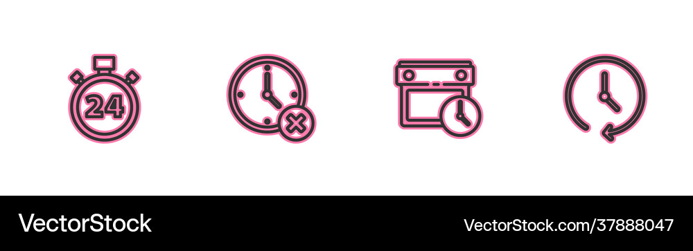 Set line stopwatch 24 hours calendar and clock Vector Image
