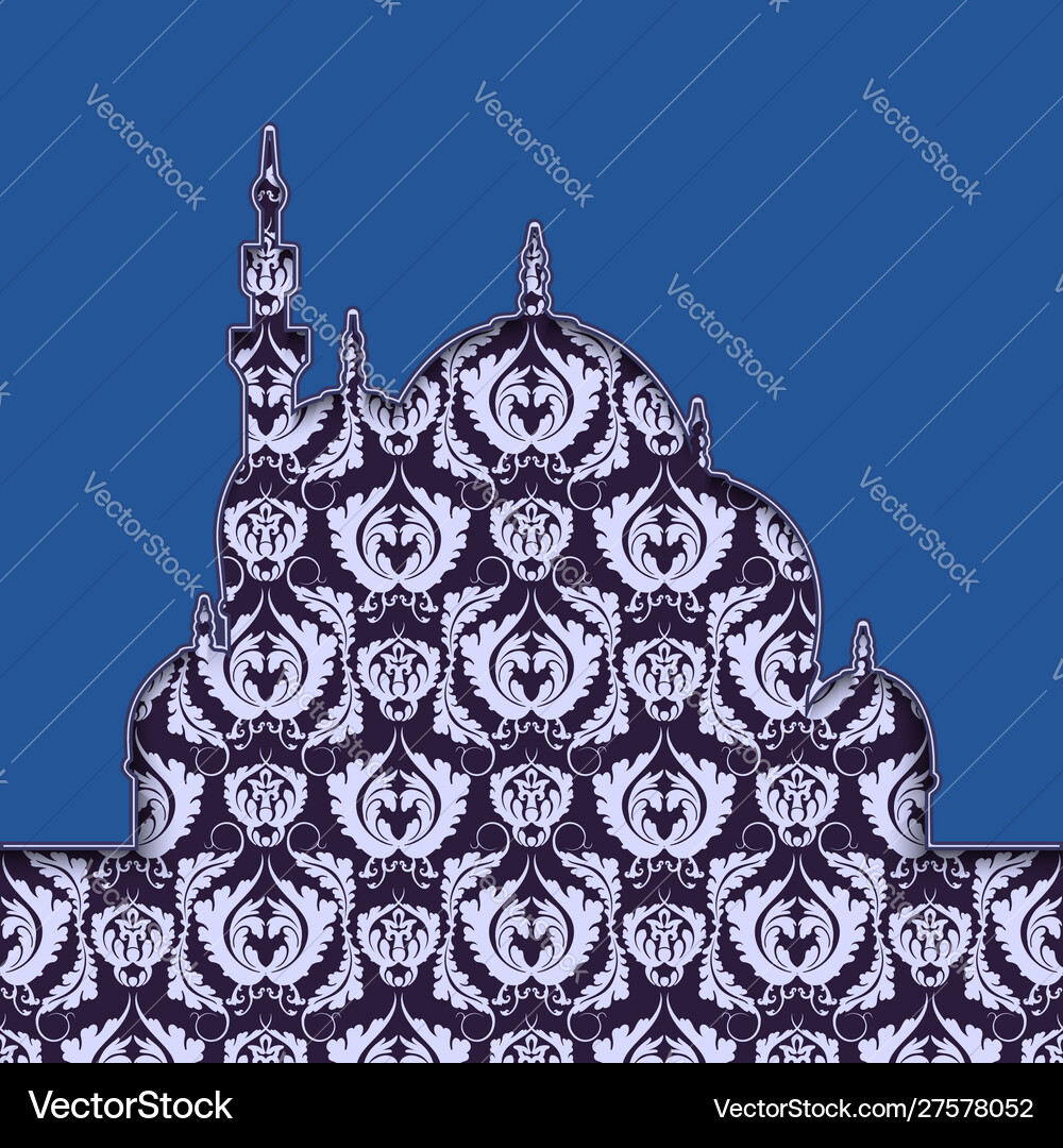 Blue silhouette a mosque with ornament islamic Vector Image