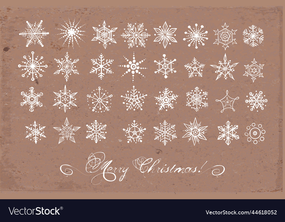 Collection of hand drawn white doodle snowflakes Vector Image