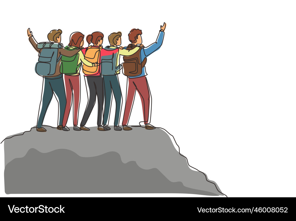 Single continuous line drawing friend group Vector Image