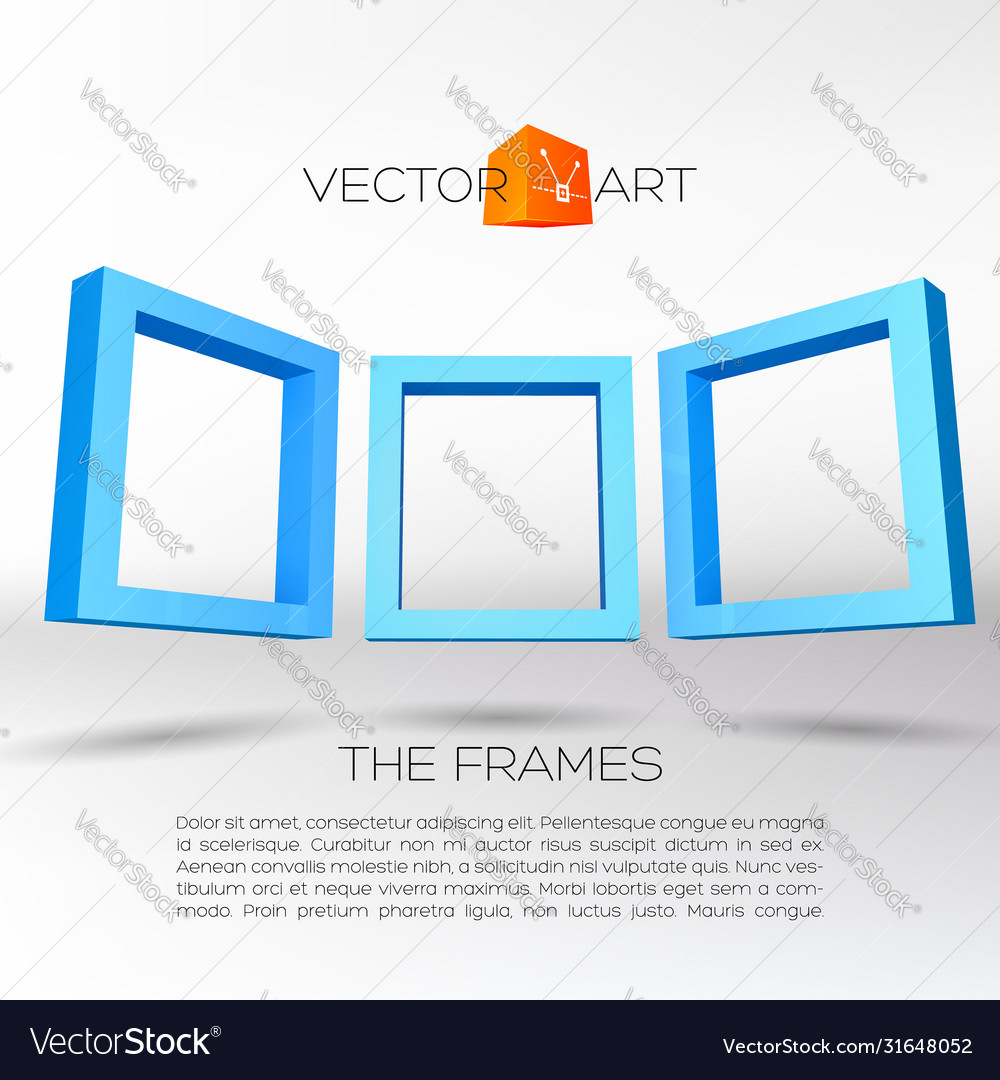 Three blue rectangular 3d frames Royalty Free Vector Image