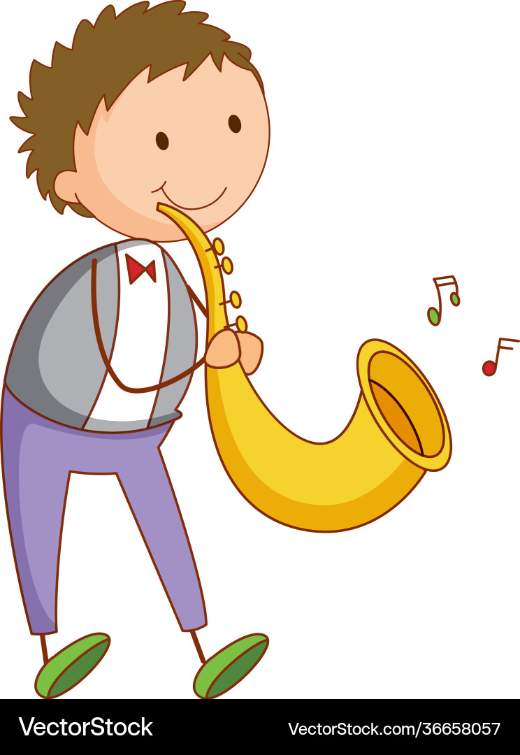 A doodle kid playing saxophone cartoon character Vector Image
