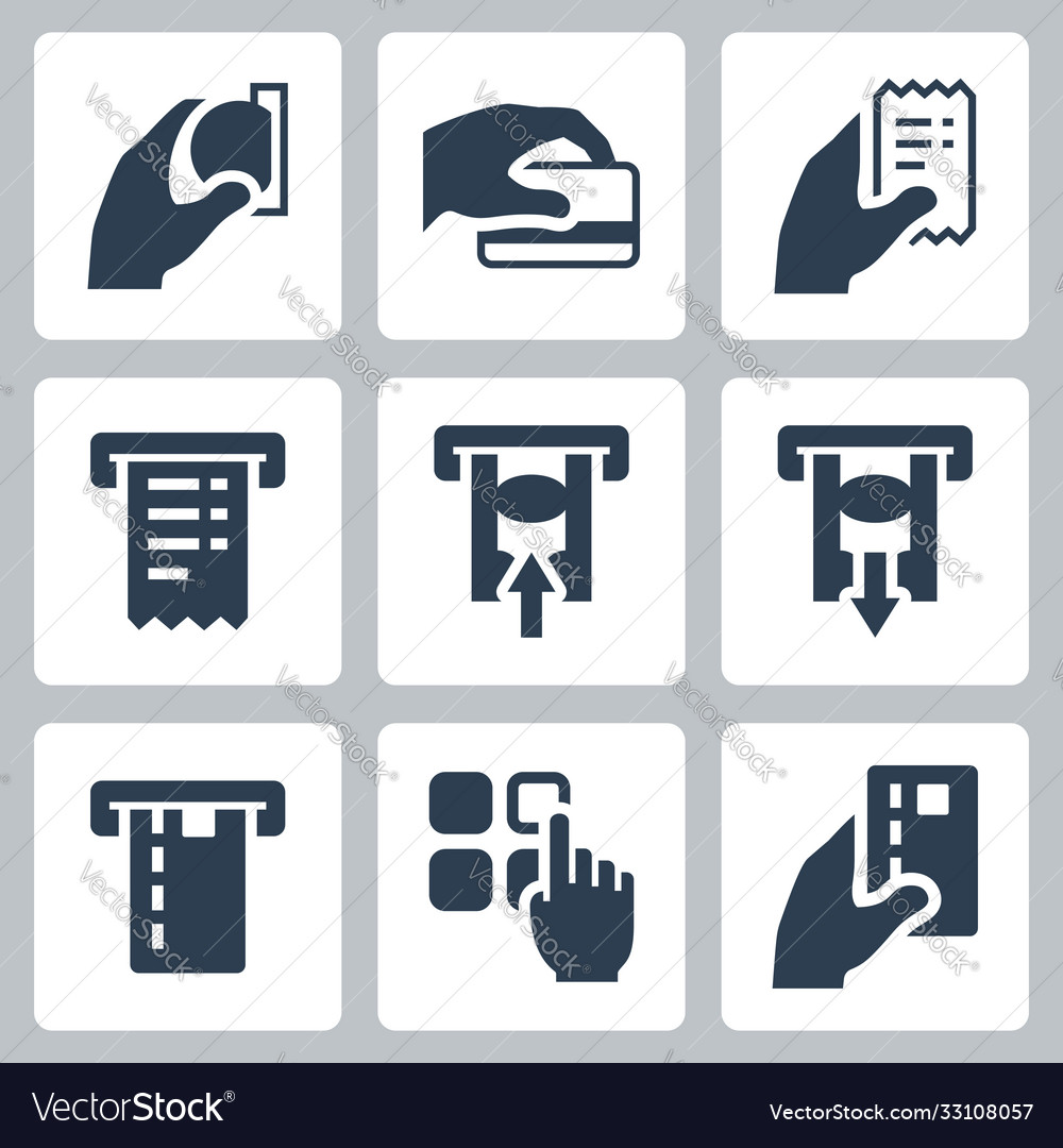 Atm terminal icon set in glyph style Royalty Free Vector