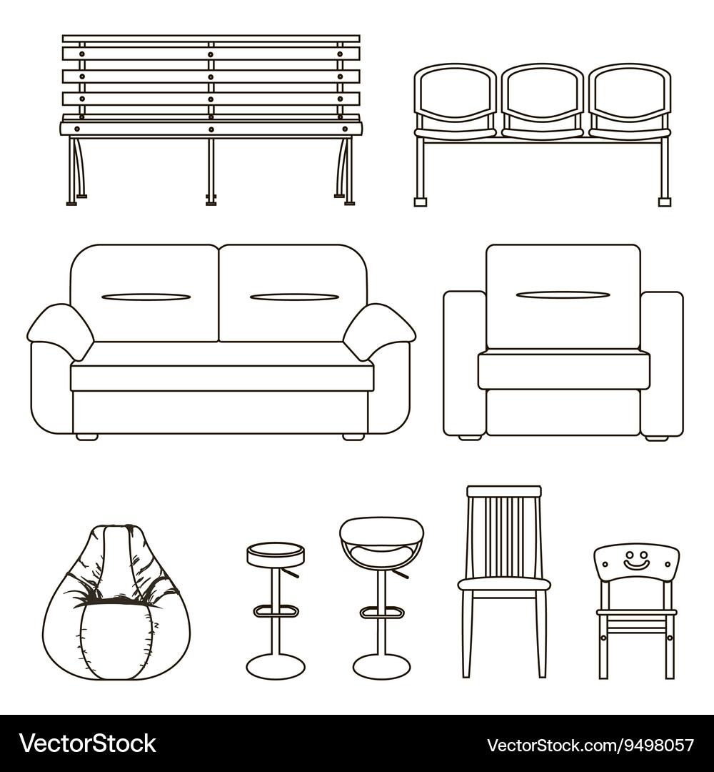 Black and white set of seats Royalty Free Vector Image