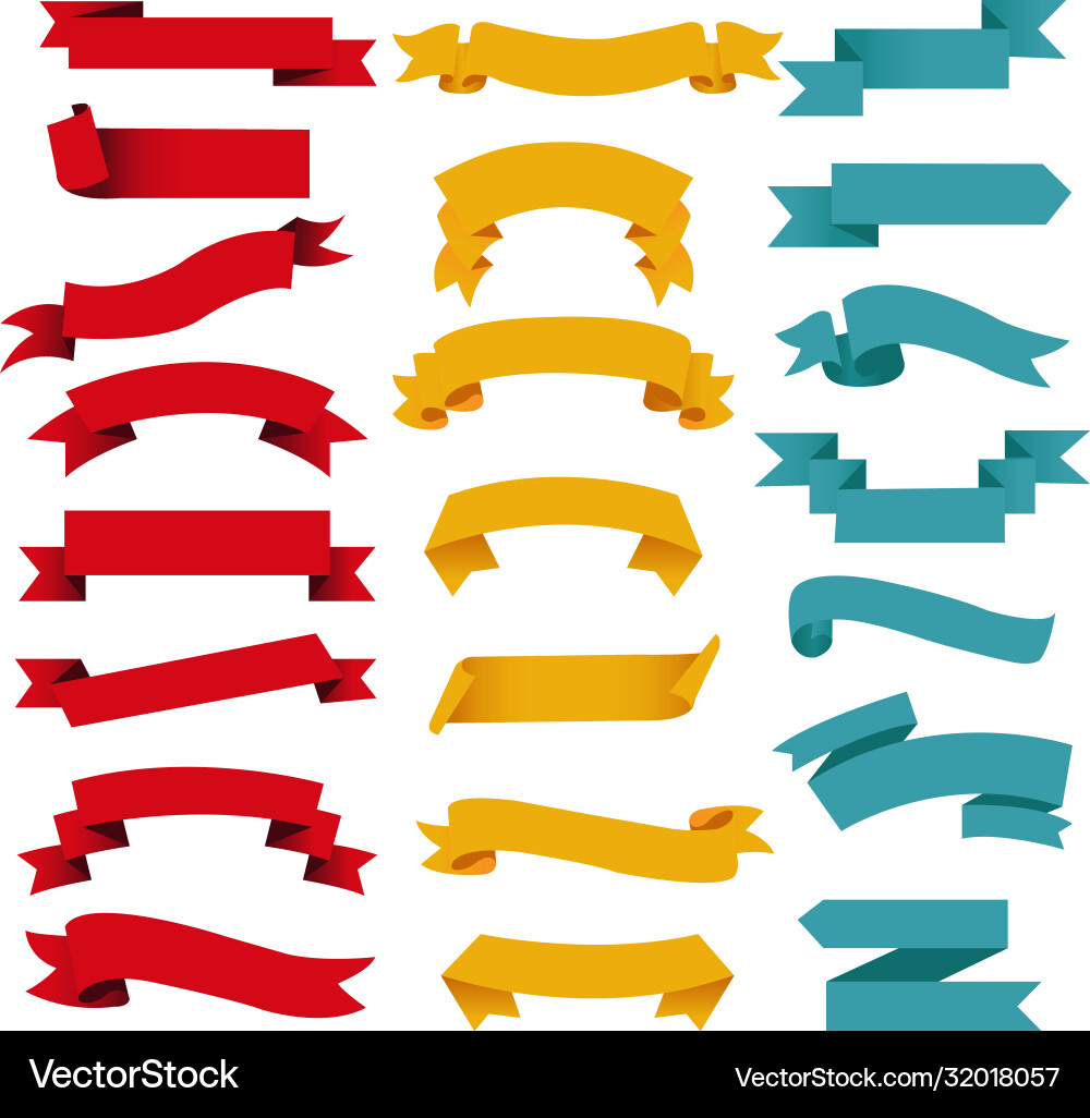 Colorful retro red web ribbon set Royalty Free Vector Image