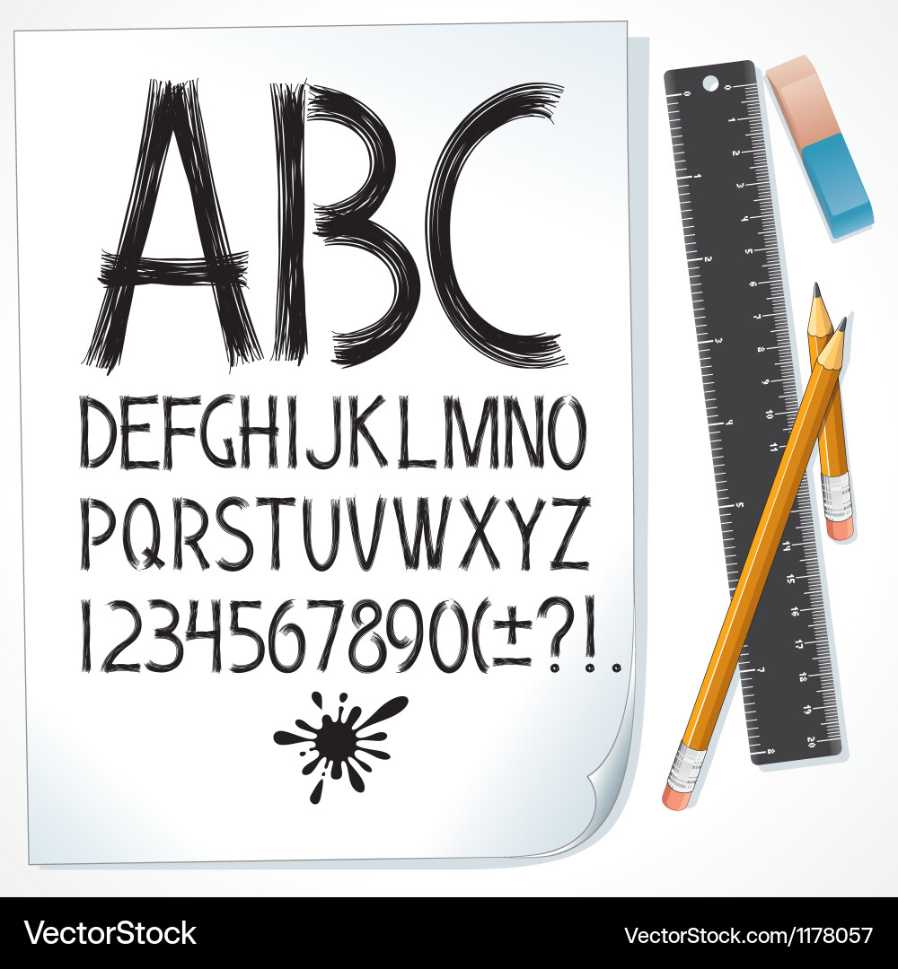Hand drawn sketch alphabet on paper image Vector Image