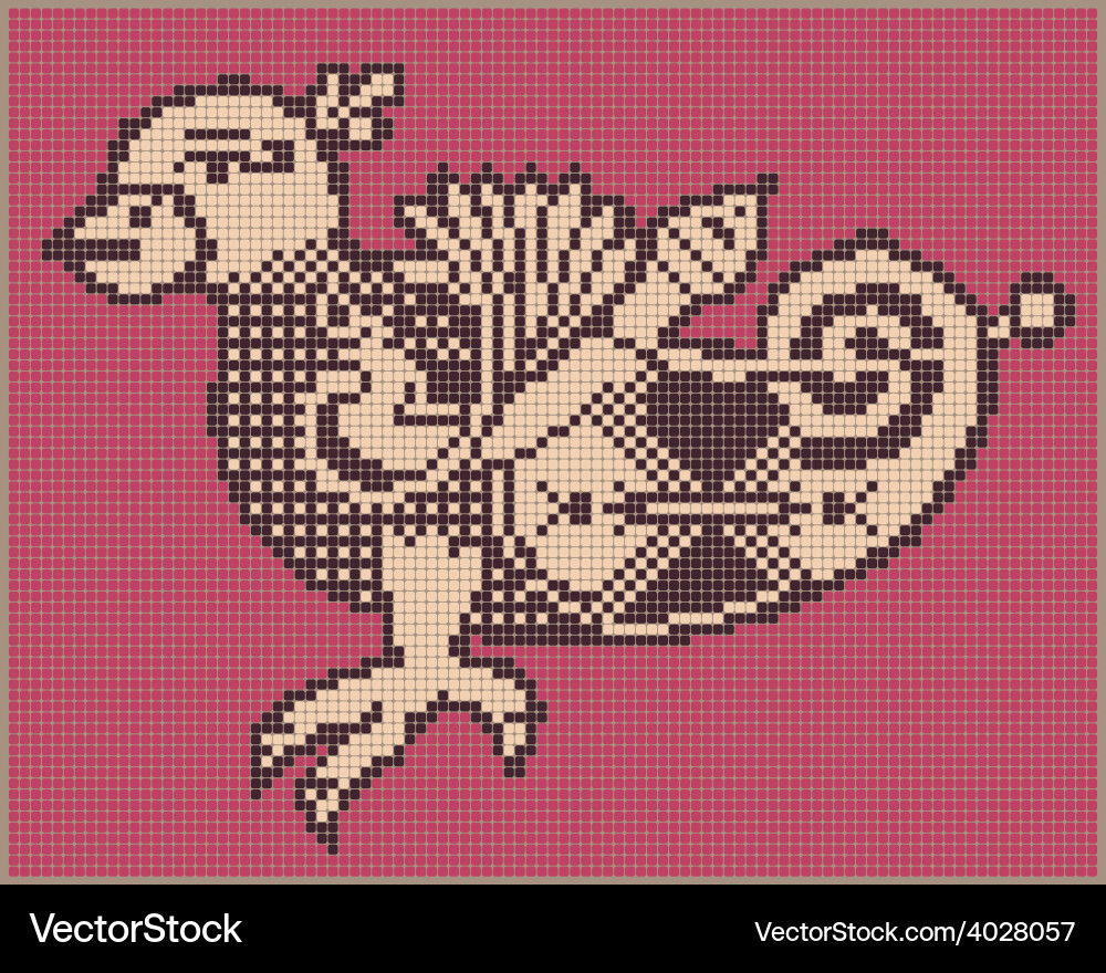 Pixel bird design in folk style for cross stitch Vector Image