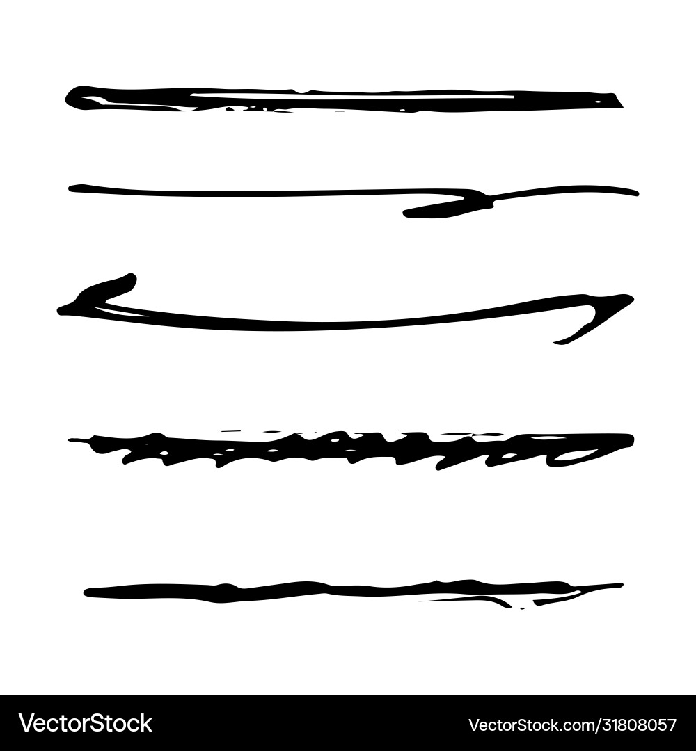 Set black ink brush stroke line line Royalty Free Vector