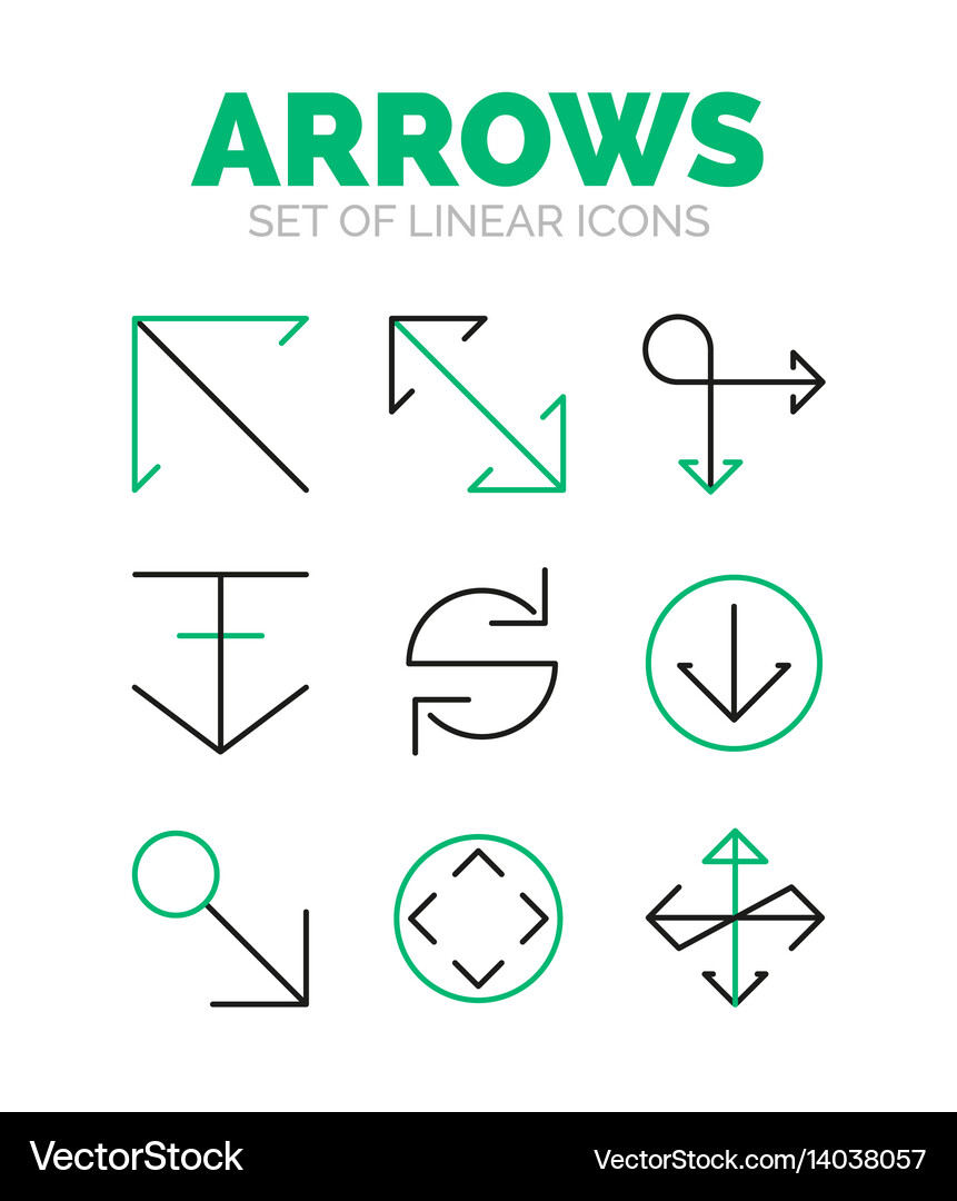 Set of arrow icons flat minimal linear thin style Vector Image