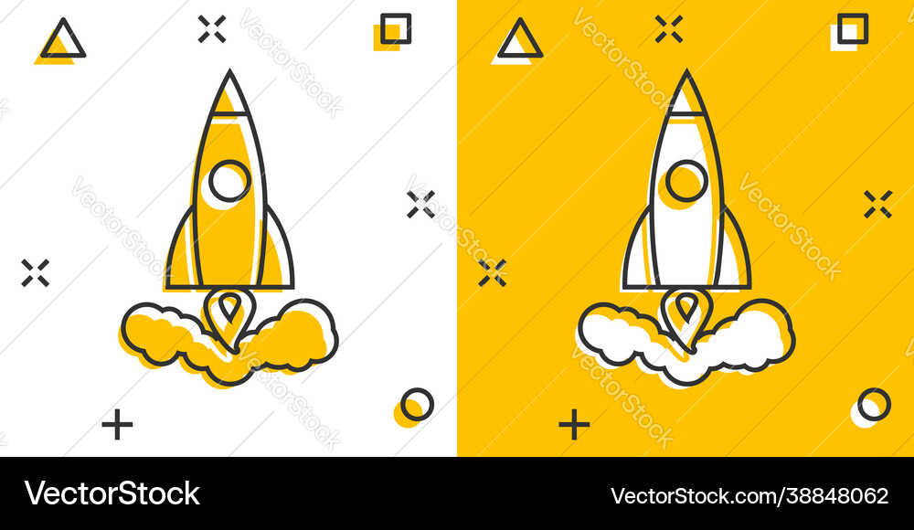 Cartoon rocket icon in comic style startup launch Vector Image