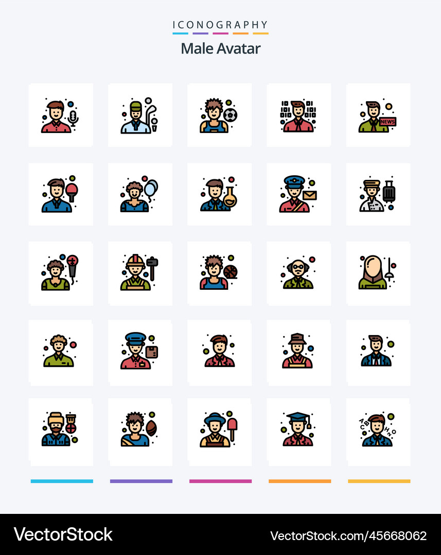 Creative male avatar 25 line filled icon pack Vector Image