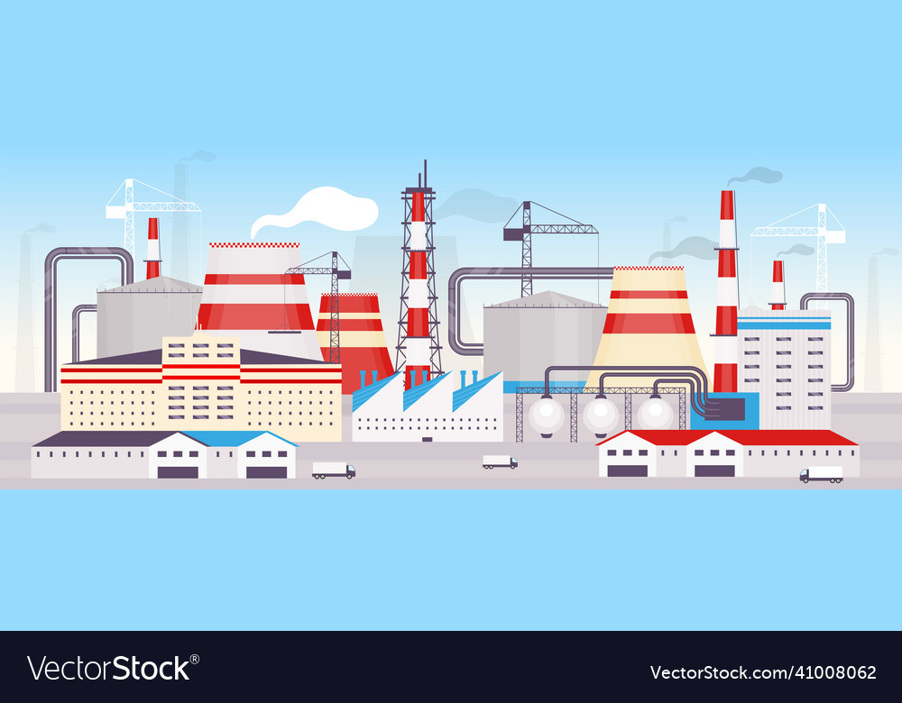 Industrial powerplant flat color energy station Vector Image